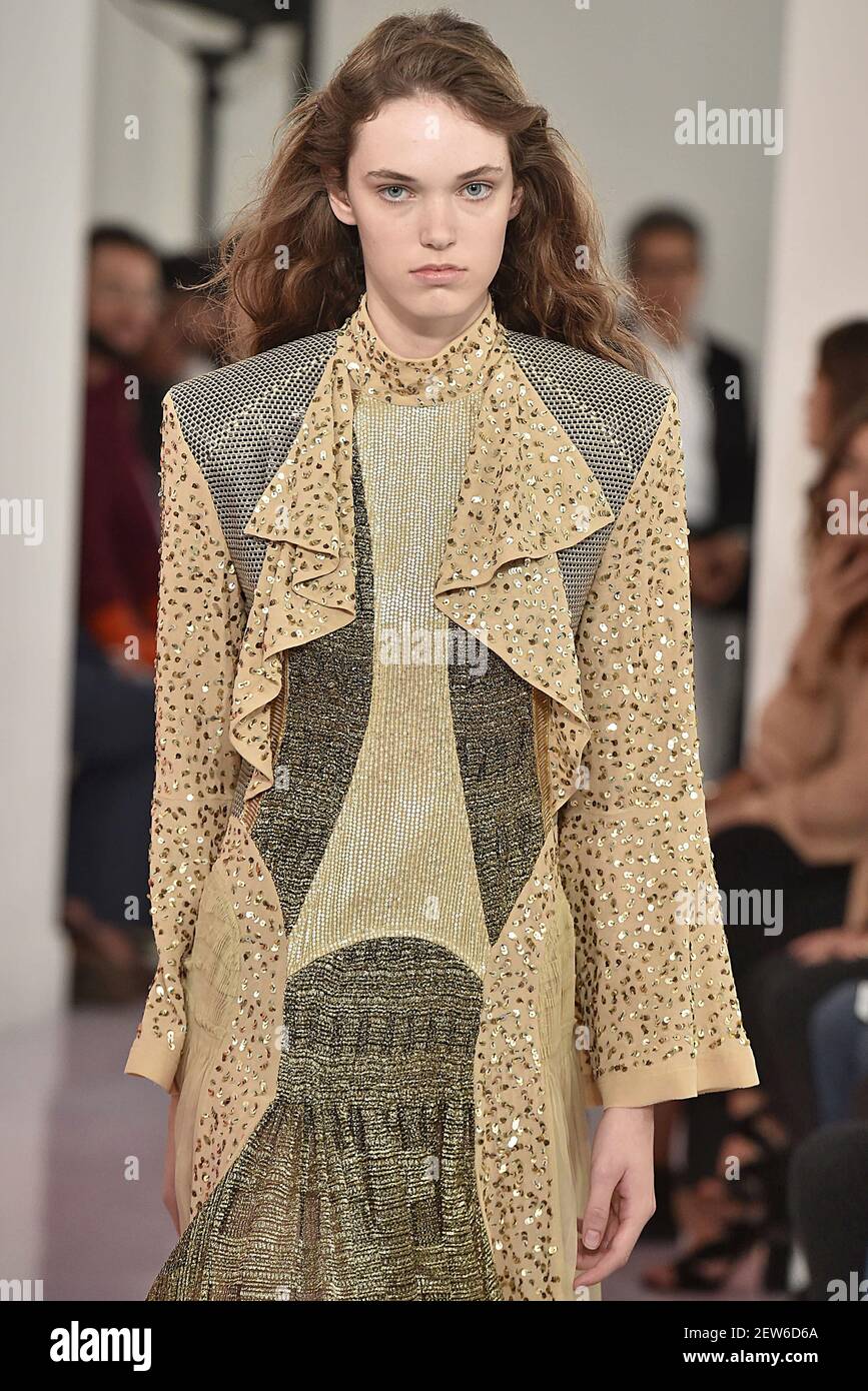 Model Maaike Straver walks on the runway during the Chloe Fashion Show during Paris Fashion Week ...