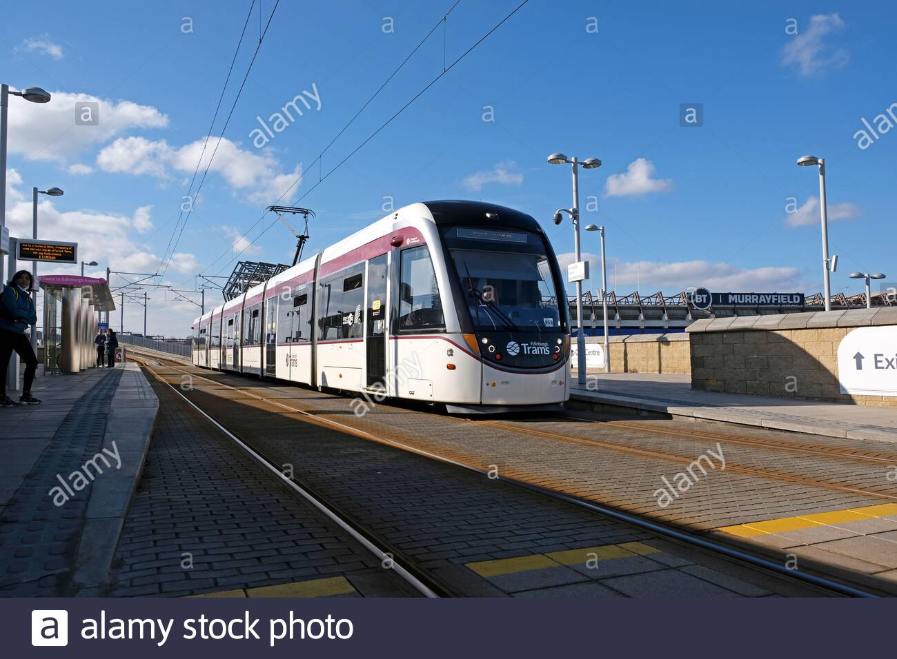 Tram at Murrayfield Stadium Tram stop with a view of Murrayfield Rugby ...