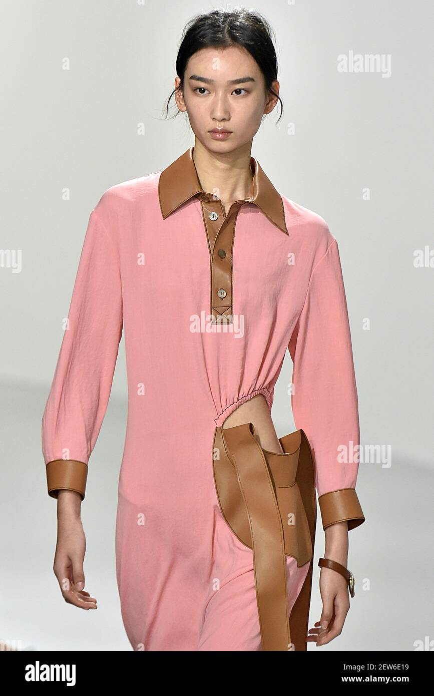 Model Ziwei Cao walks on the runway during the Loewe Fashion Show ...