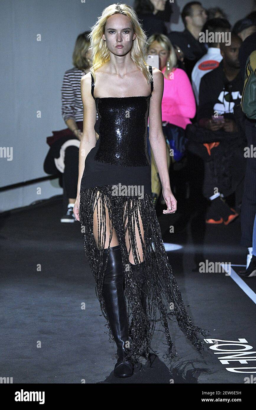 Model Harleth Kuusik walks on the runway during the Paco Rabanne Fashion Show during Paris ...