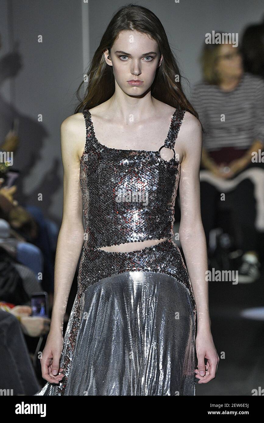 Model Maaike Straver walks on the runway during the Paco Rabanne Fashion Show during Paris ...