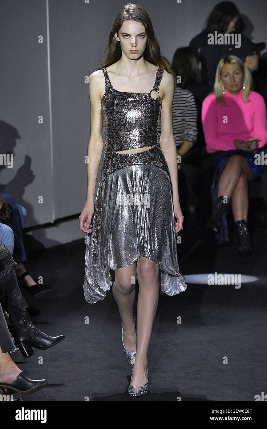 Model Maaike Straver walks on the runway during the Paco Rabanne Fashion Show during Paris ...