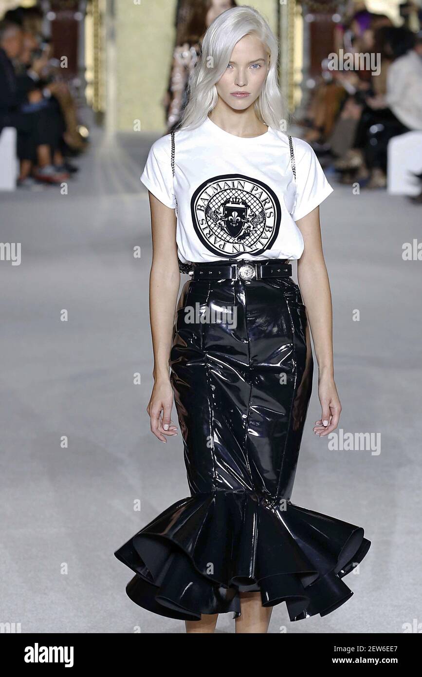 Model Sasha Luss walks on the runway during the Balmain Fashion Show ...