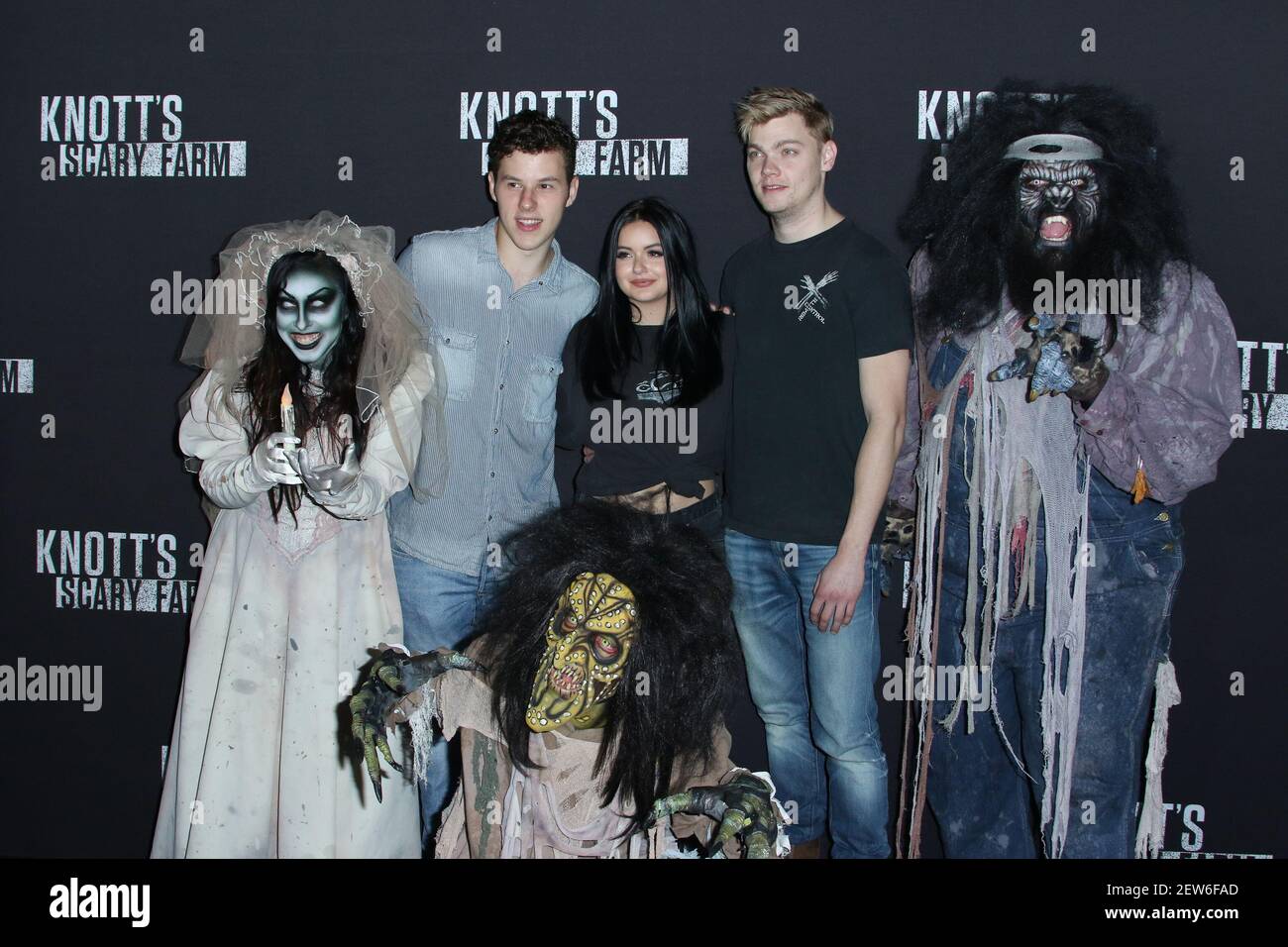 Levi Meaden, Ariel Winter and Nolan Gould at the Knott's Scary Farm And ...