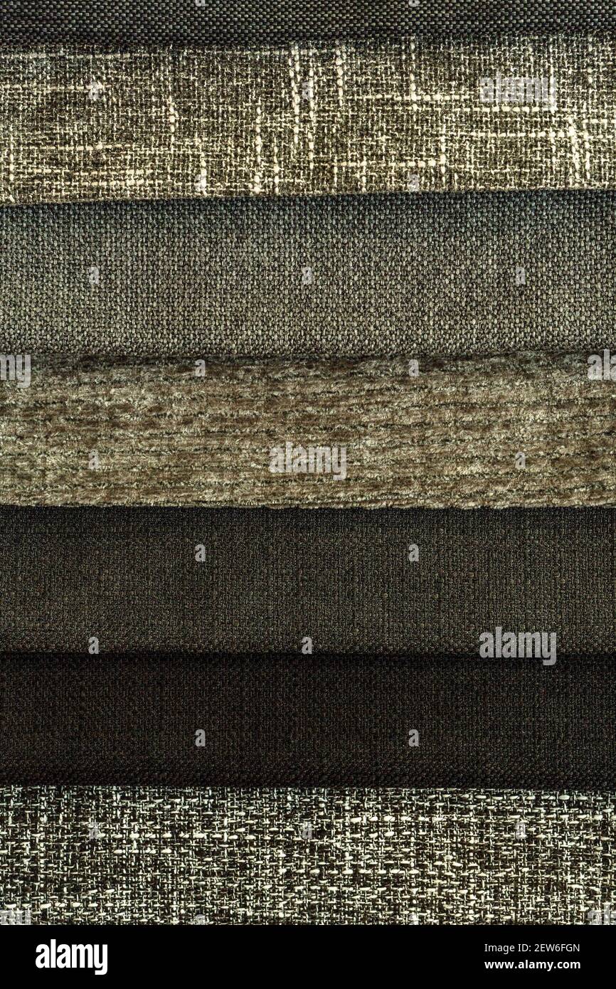 Collection of fabric in dark gray shades. Fabric sample. Multicolor ...