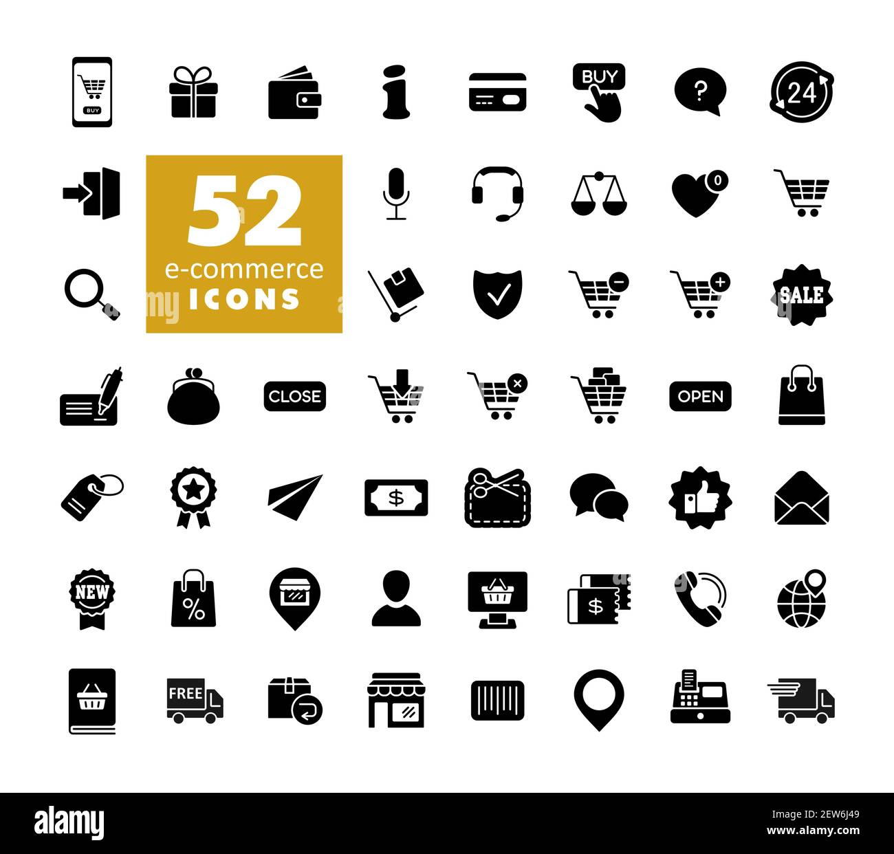 E-commerce set vector glyph icons shopping and online. Graph symbol for ...