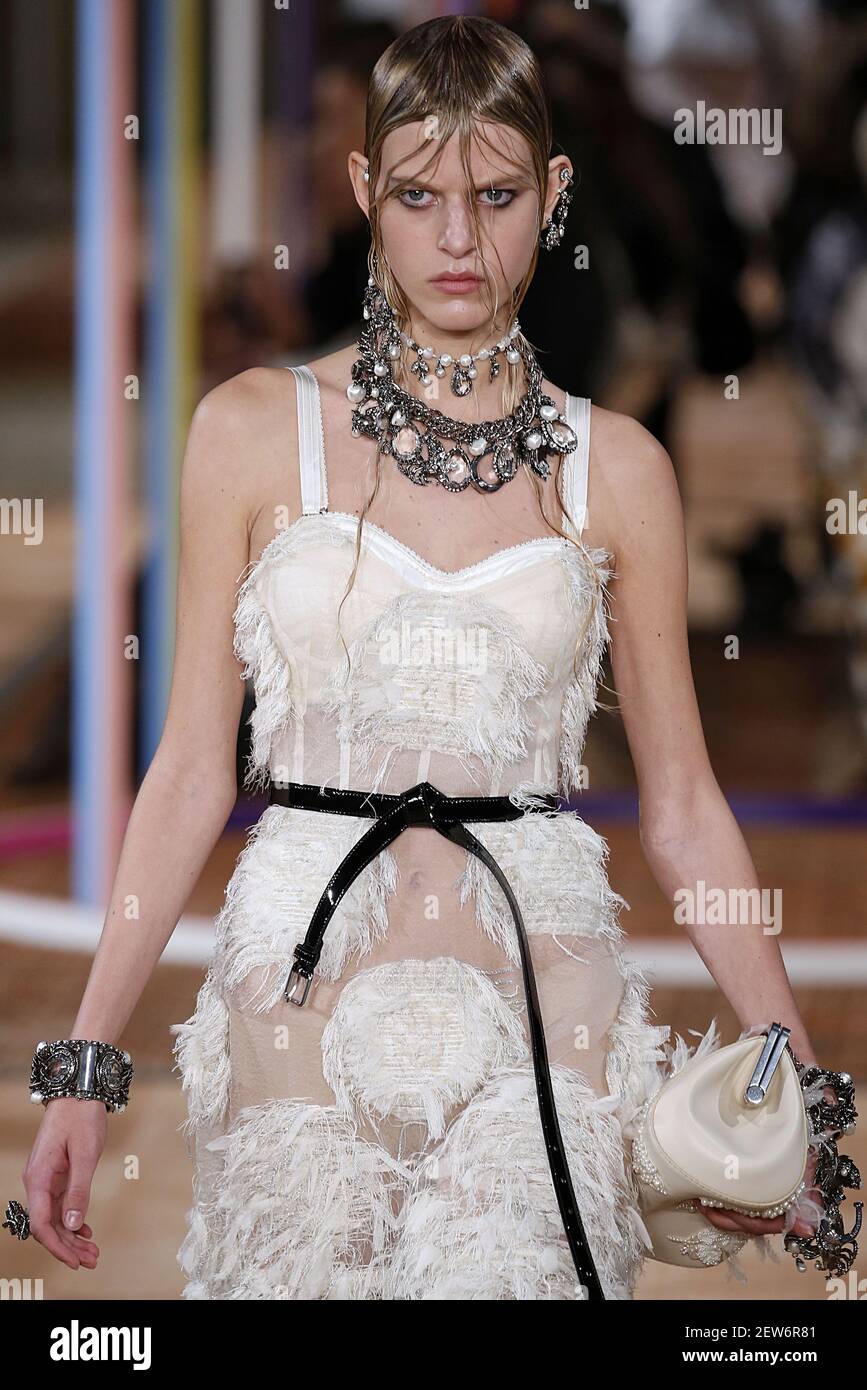 Model Line Kjaergaard walks on the runway during the Alexander McQueen ...