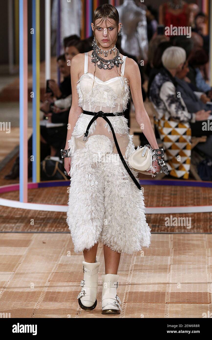 Model Line Kjaergaard walks on the runway during the Alexander McQueen ...