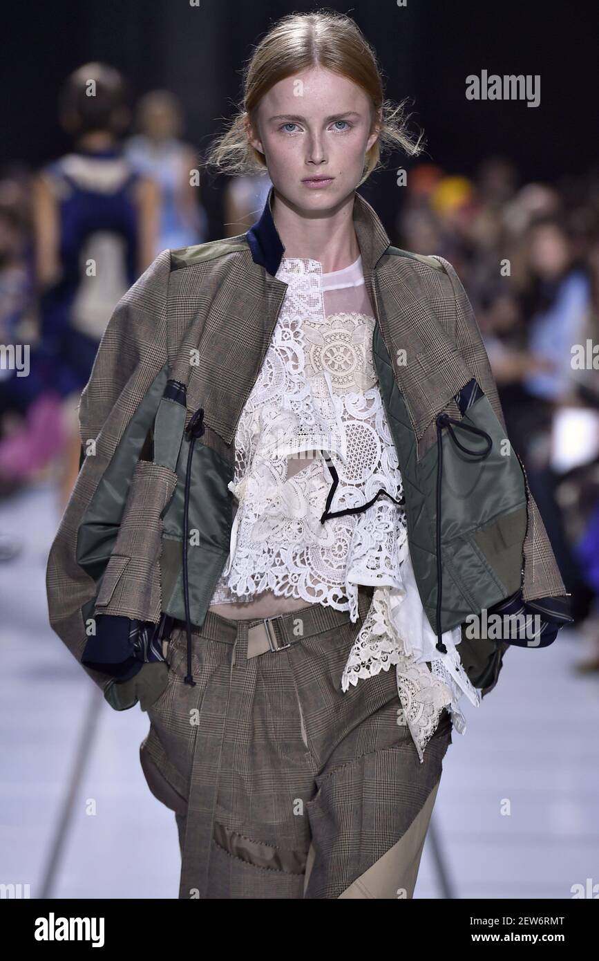 Model Rianne van Rompaey walks on the runway during the Sacai Fashion ...