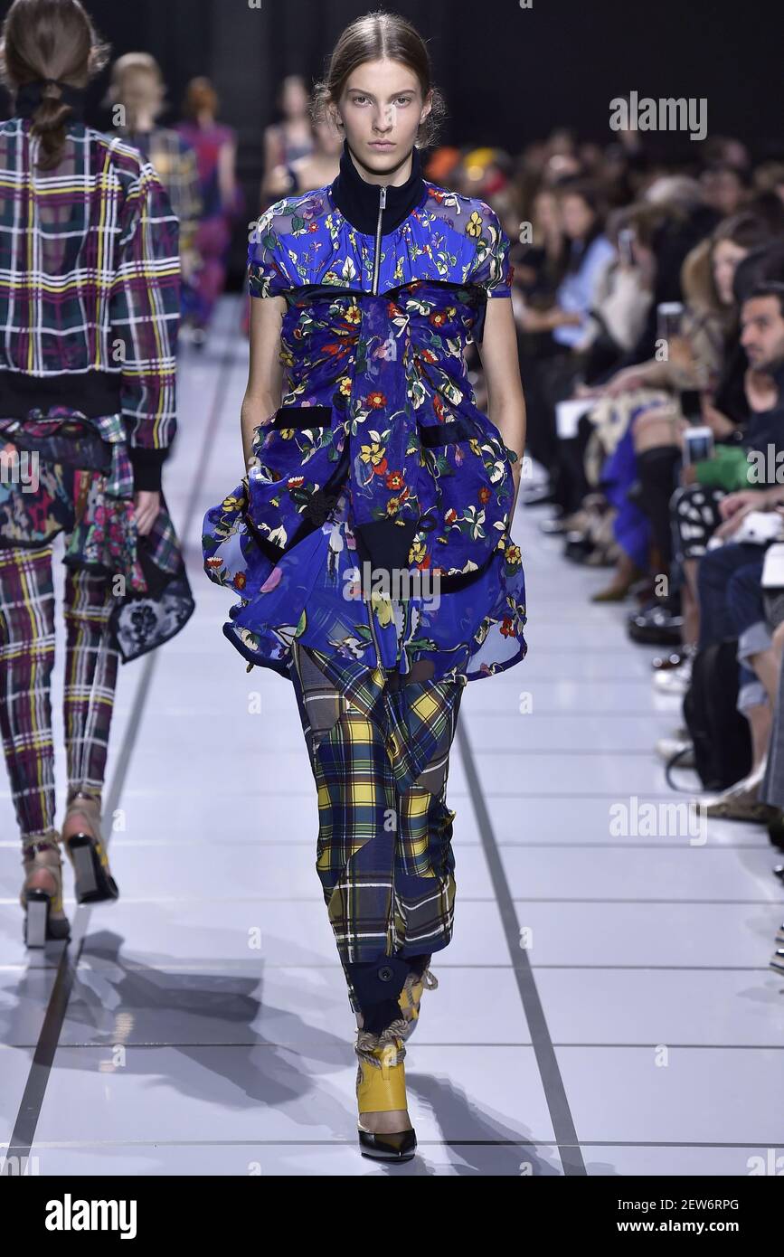 Model Silke Van Daal walks on the runway during the Sacai Fashion Show ...