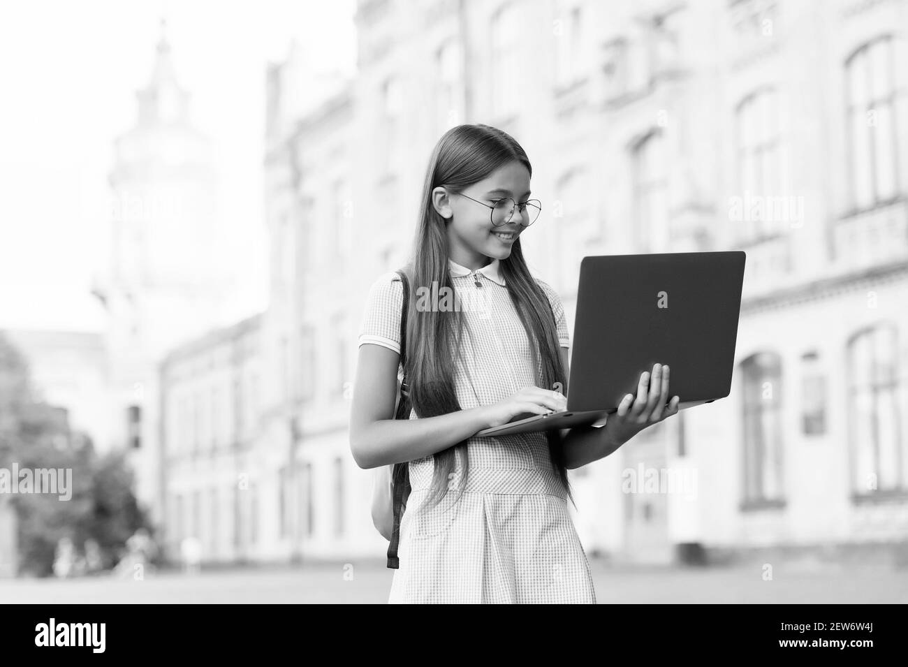 Fashionable student. new technology in modern life. study. smiling kid ...