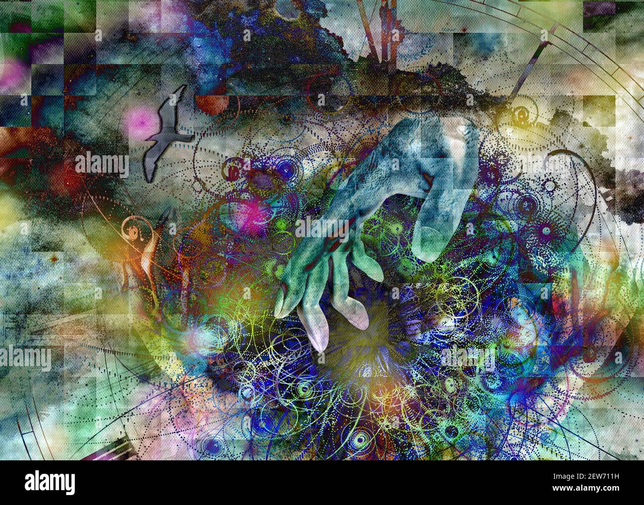 The touch of God. Spiritual art. Modern style. 3D rendering Stock Photo ...