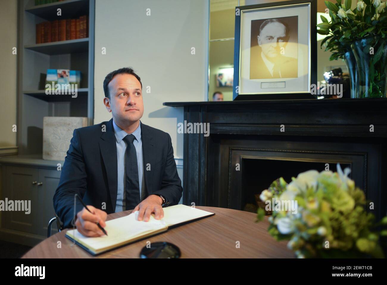 An Taoiseach and Leader of Fine Gael, Leo Varadkar signs the book of ...