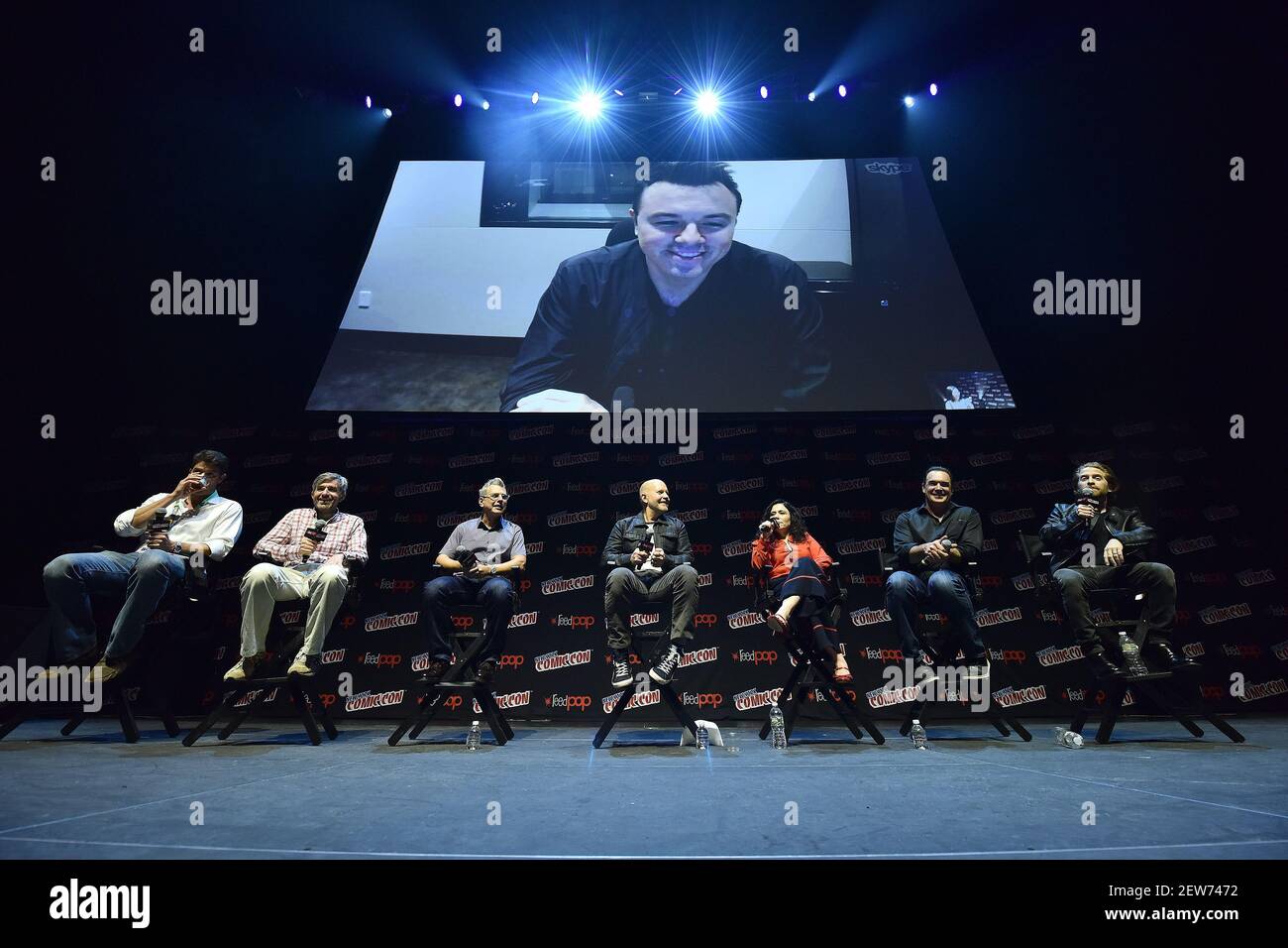 NEW YORK - OCTOBER 6: (L-R) With Seth MacFarlane conference via video ...