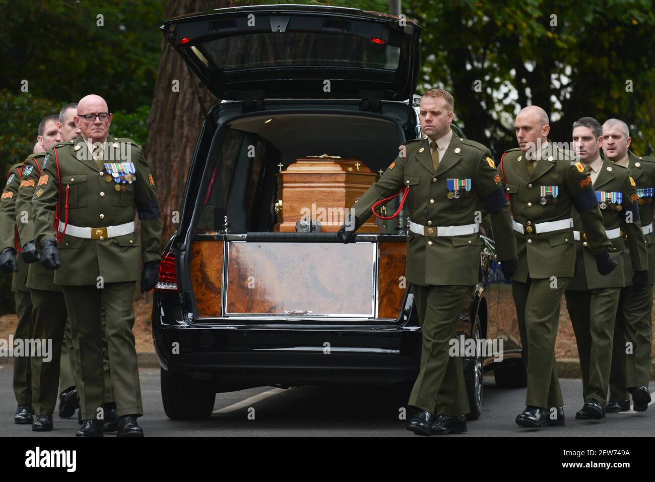 The coffin of former Irish Taoiseach Liam Cosgrave is carried into the ...