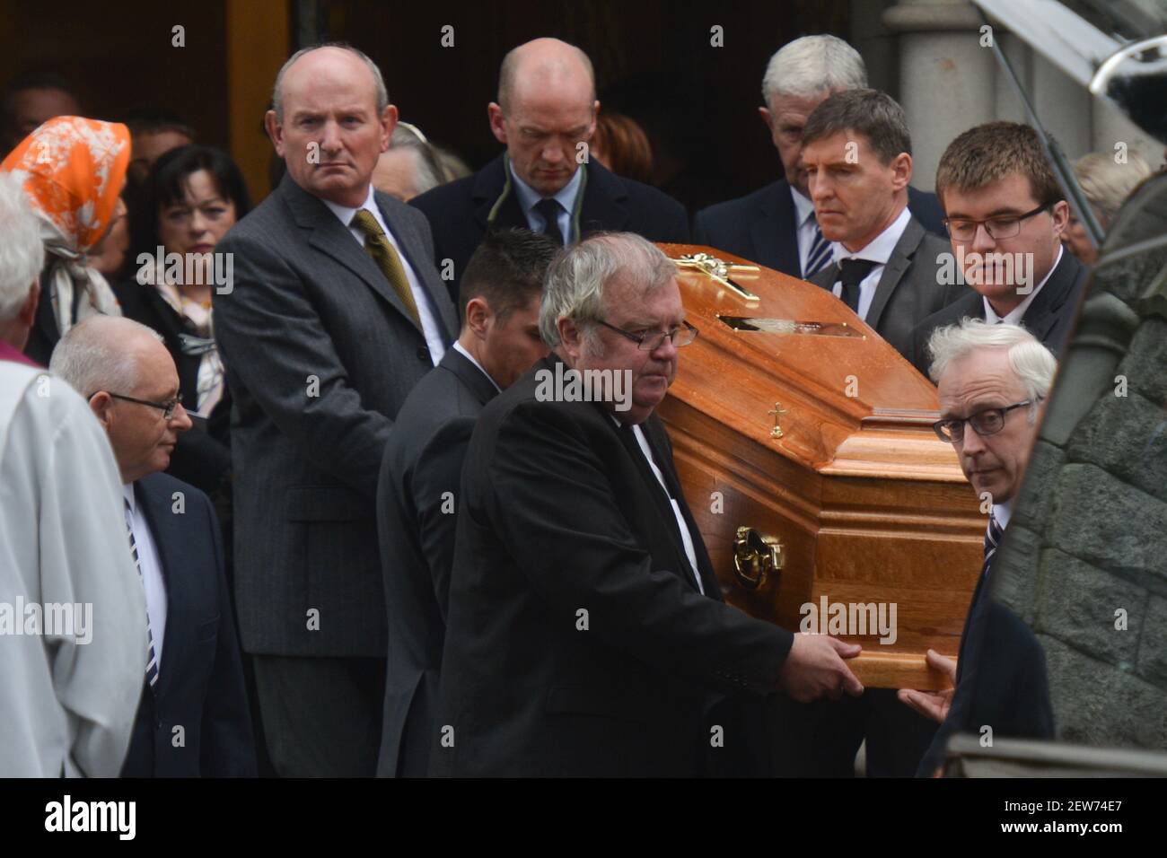 The coffin of the former Irish Taoiseach Liam Cosgrave is carried out ...