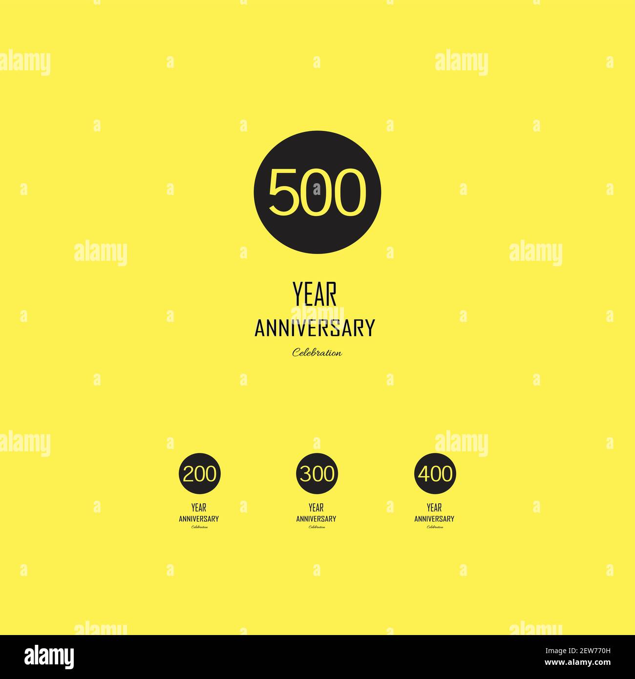 Set 500 Anniversary celebration on yellow background. Vector festive ...