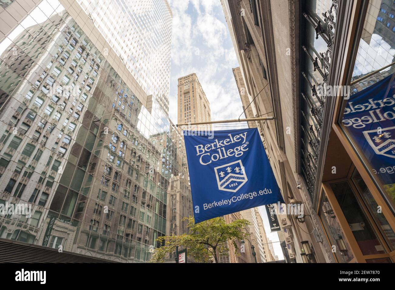 A banner in front of the Berkeley College building in Midtown Manhattan ...