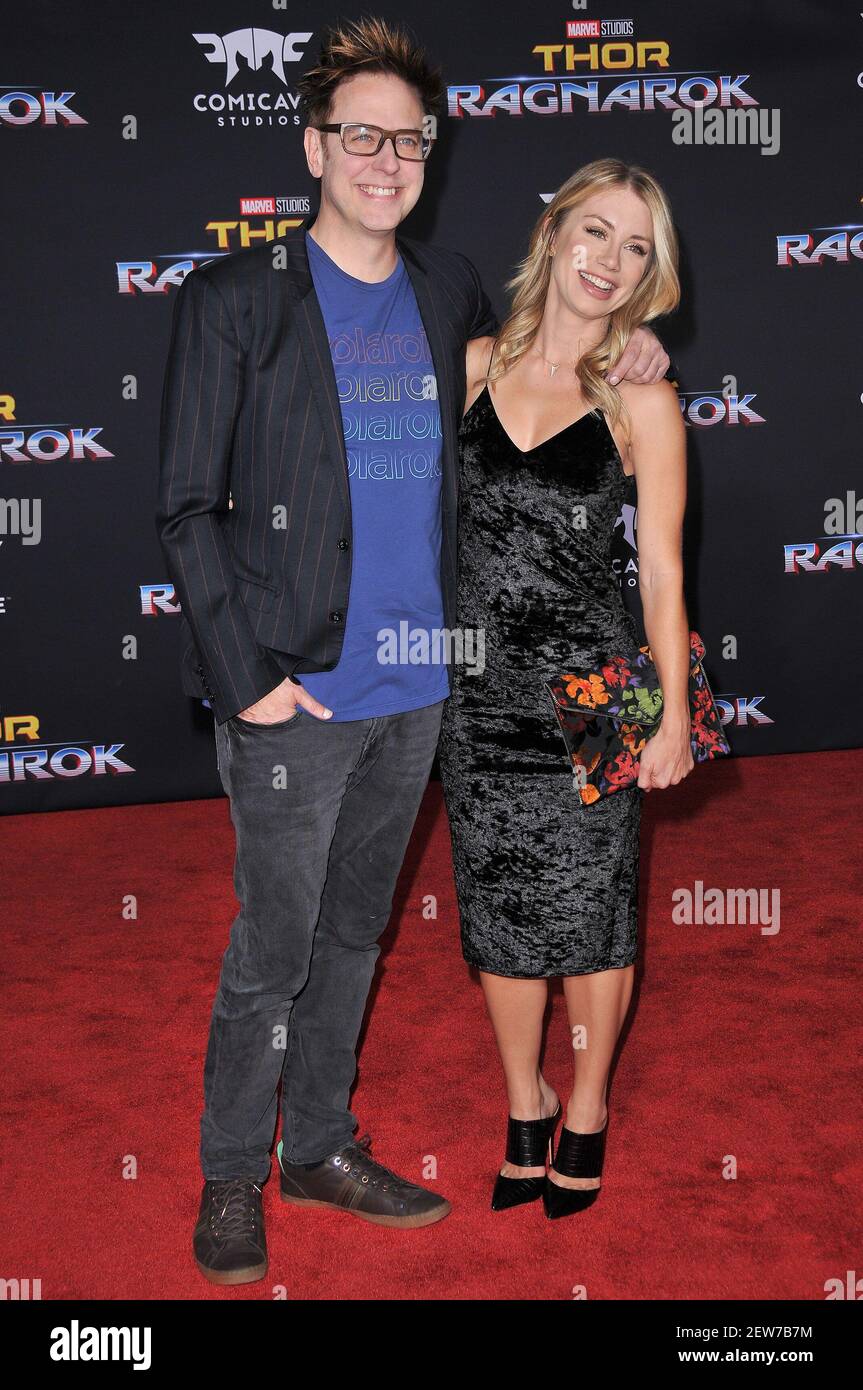 (L-R) James Gunn and Jennifer Holland arrives at Marvel Studios' "Thor ...
