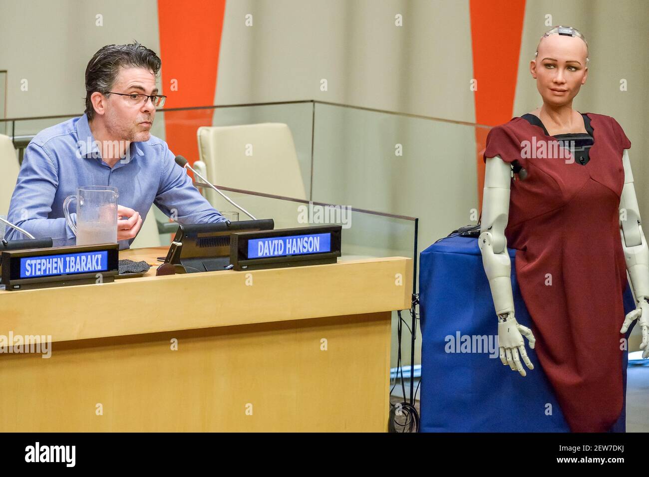 David Hanson (L), Founder and Chief Executive Officer of Hanson ...