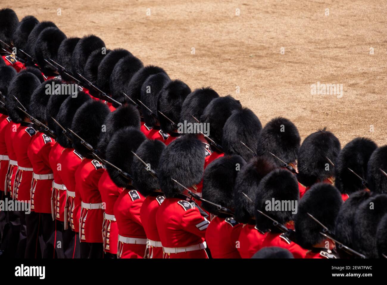 Guardsmen and women marching during Trooping the Colour annual military ...
