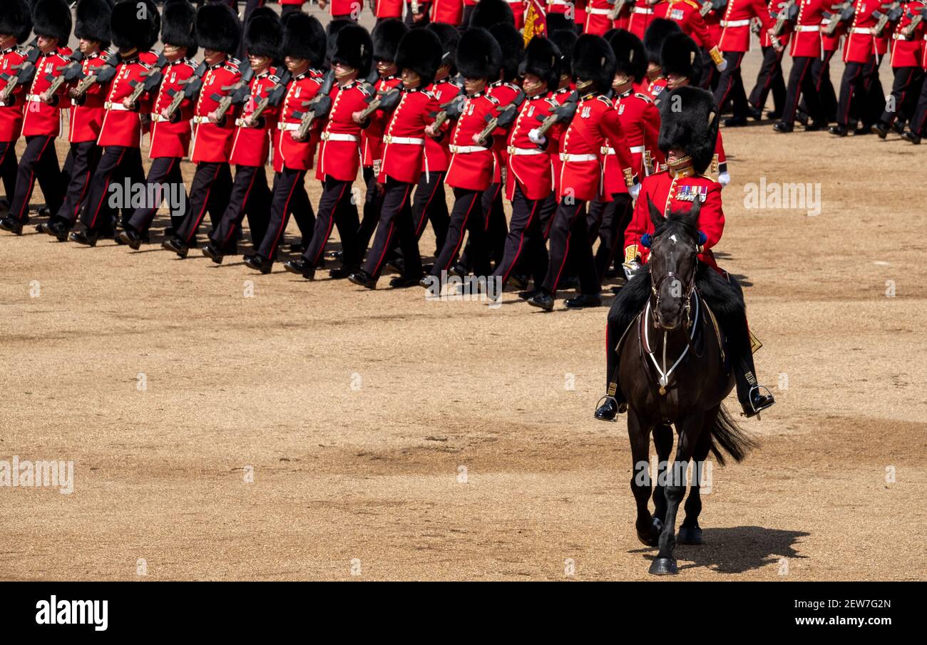 Guardsmen and women marching during Trooping the Colour annual military ...