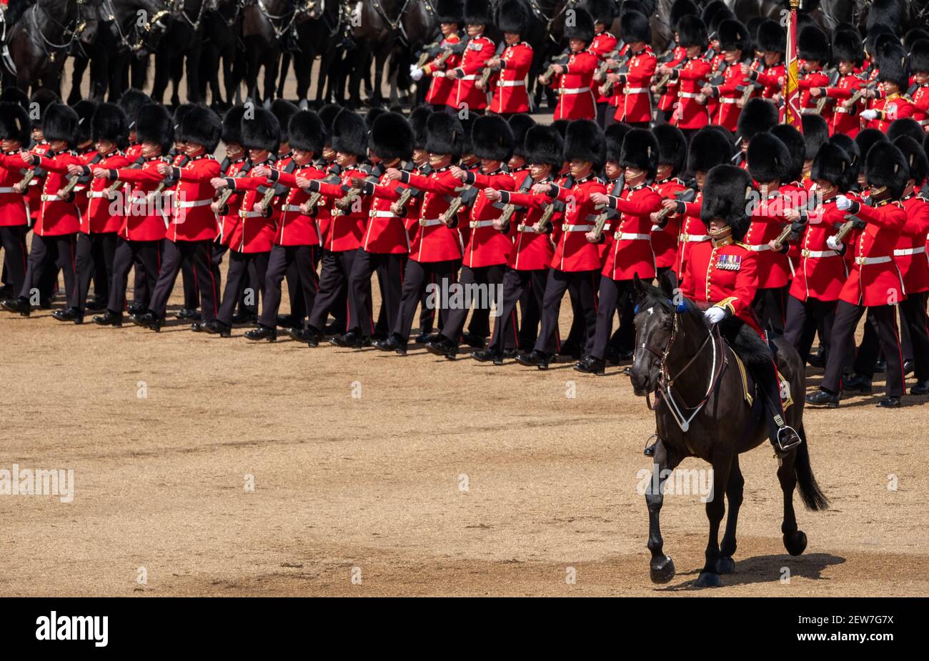 Guardsmen and women marching during Trooping the Colour annual military ...