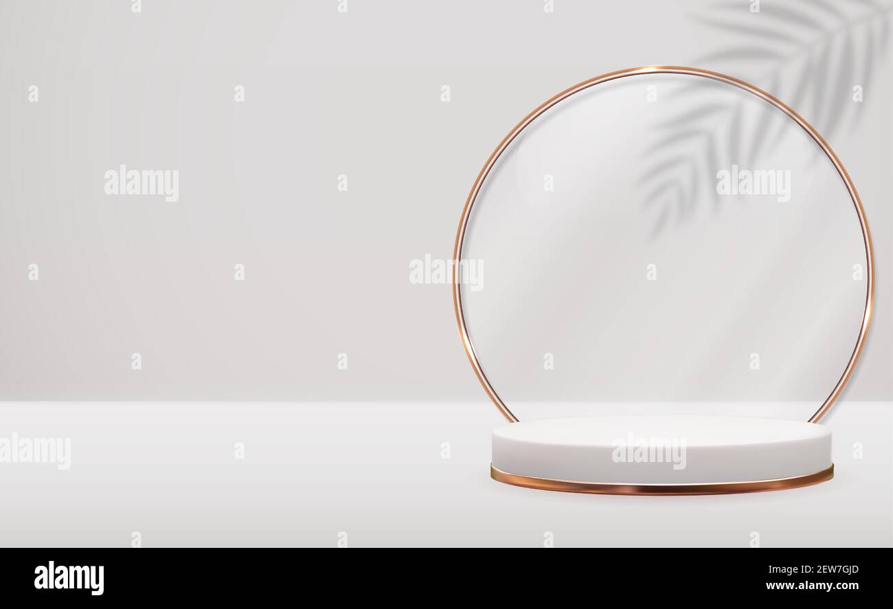 3D Realistic Background with circle podium and palm leaves shadow ...