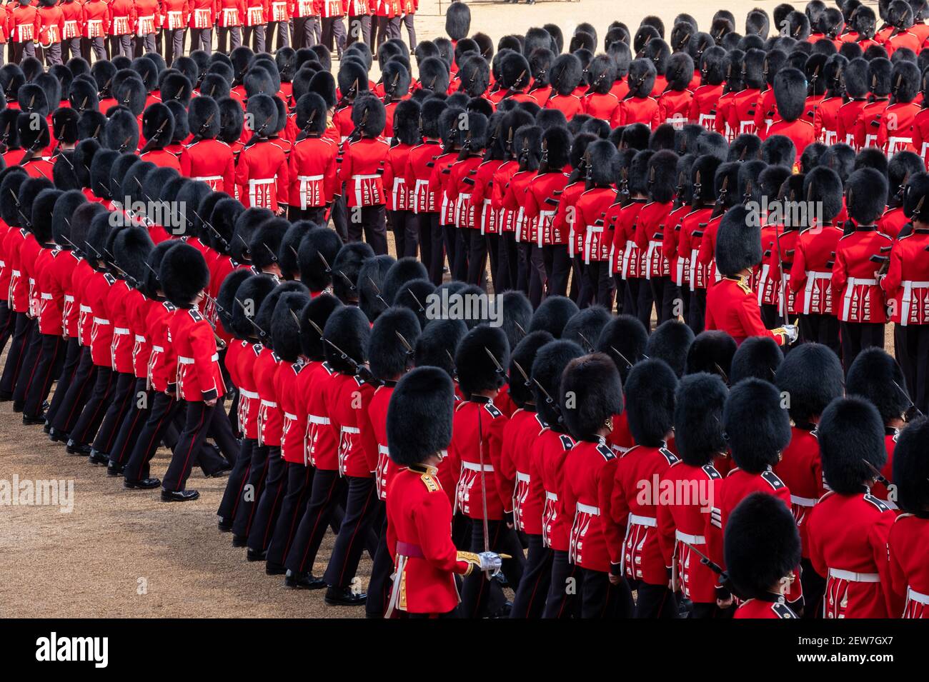 Guardsmen and women marching during Trooping the Colour annual military ...