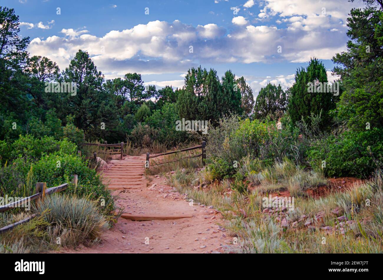 Footpath walkway along hiking path in Garden of the Gods, Colorado, USA ...