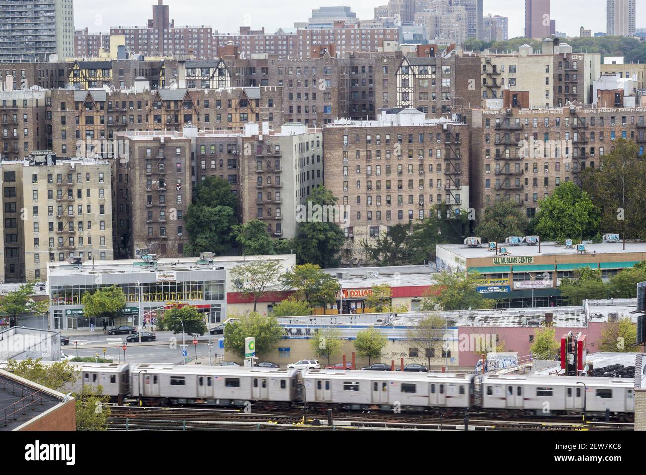 Densely packed apartment buildings and housing stock in the High Bridge ...