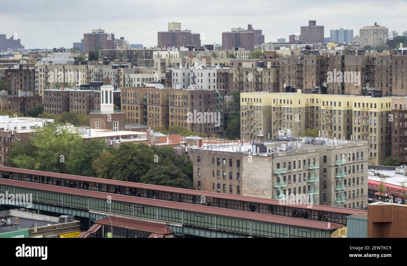 Densely packed apartment buildings and housing stock in the High Bridge ...