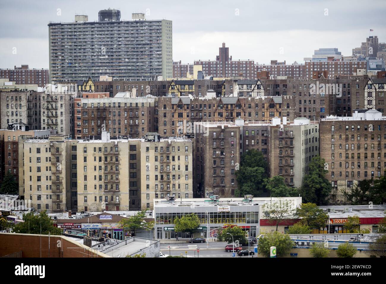 Densely packed apartment buildings and housing stock in the High Bridge ...