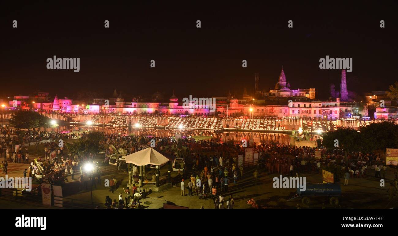 On October 18, 2017 in Ayodhya, India, more than 1.7 lakh earthen lamps ...