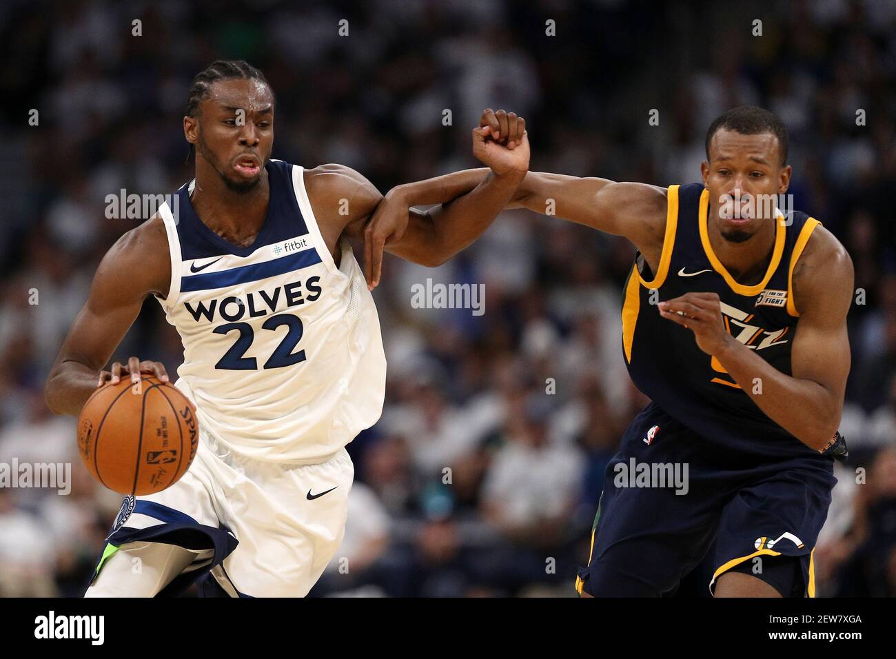 Minnesota Timberwolves guard Andrew Wiggins (22) works off the dribble ...