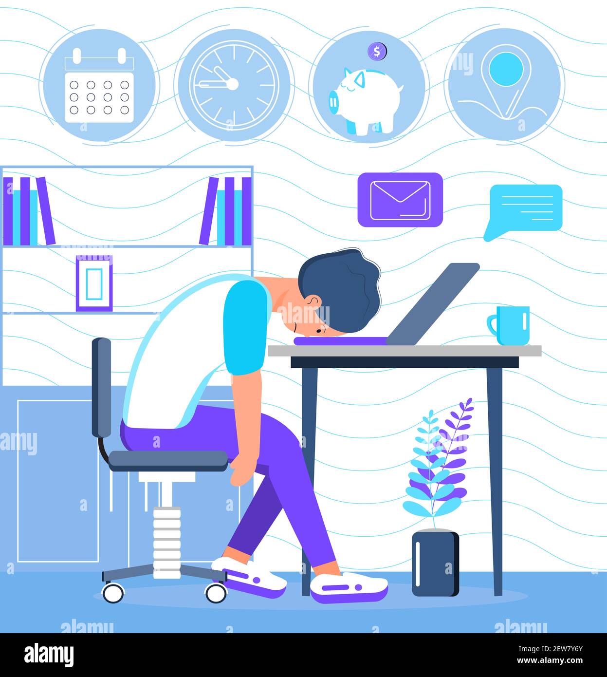 Burnout in professional life, emotional collapse concept vector. Tired ...