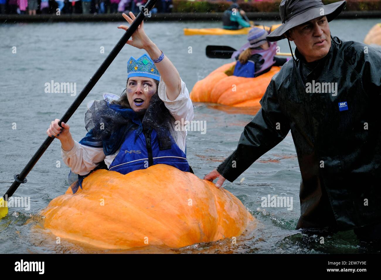Paddlers prepare to race giant pumpkins across Lake of the Commons at ...