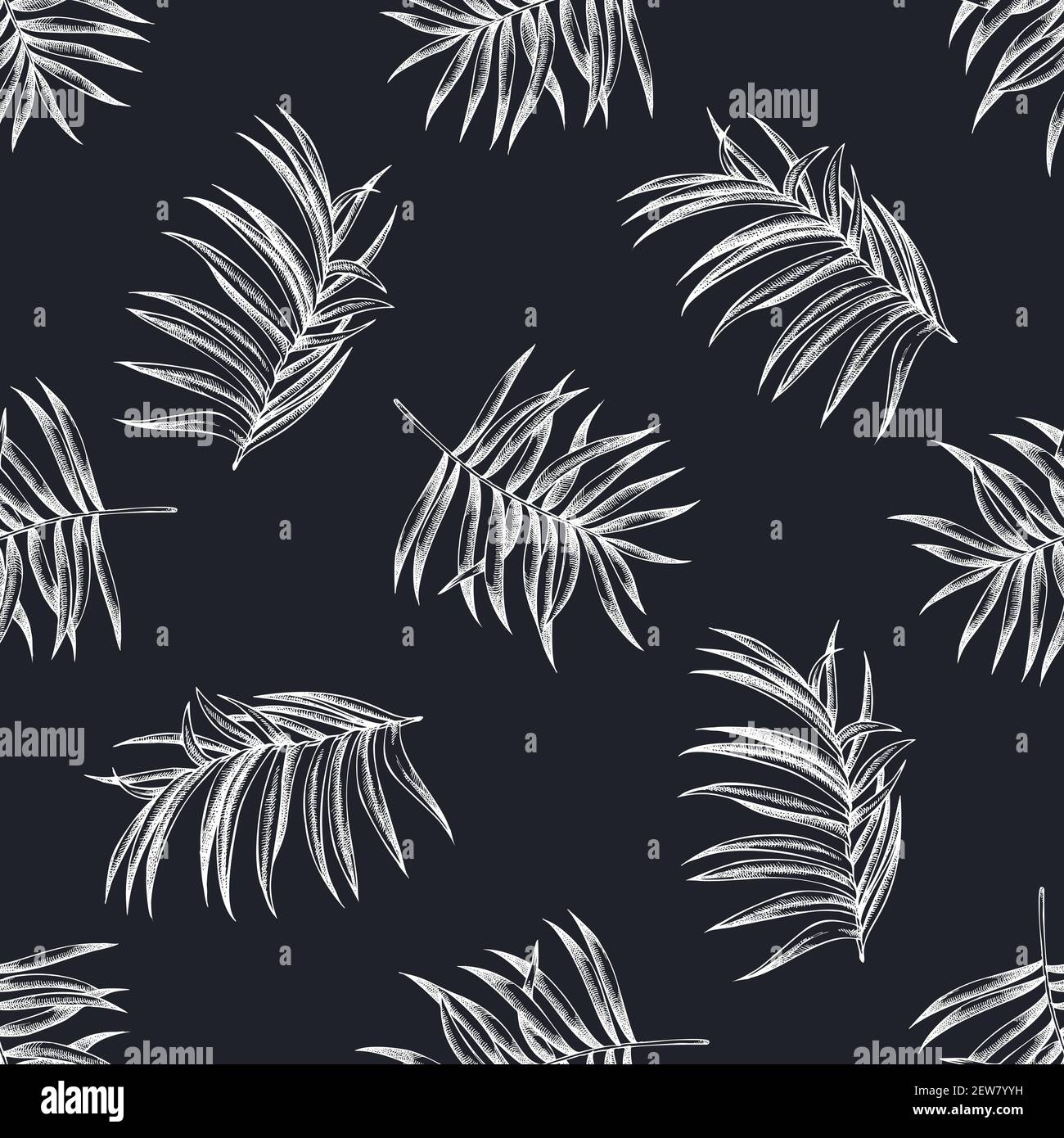 Seamless pattern with hand drawn chalk tropical palm leaves Stock ...
