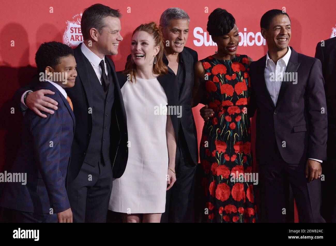 (L-R) "Suburbicon" Cast - Tony Espinosa, Matt Damon, Julianne Moore ...