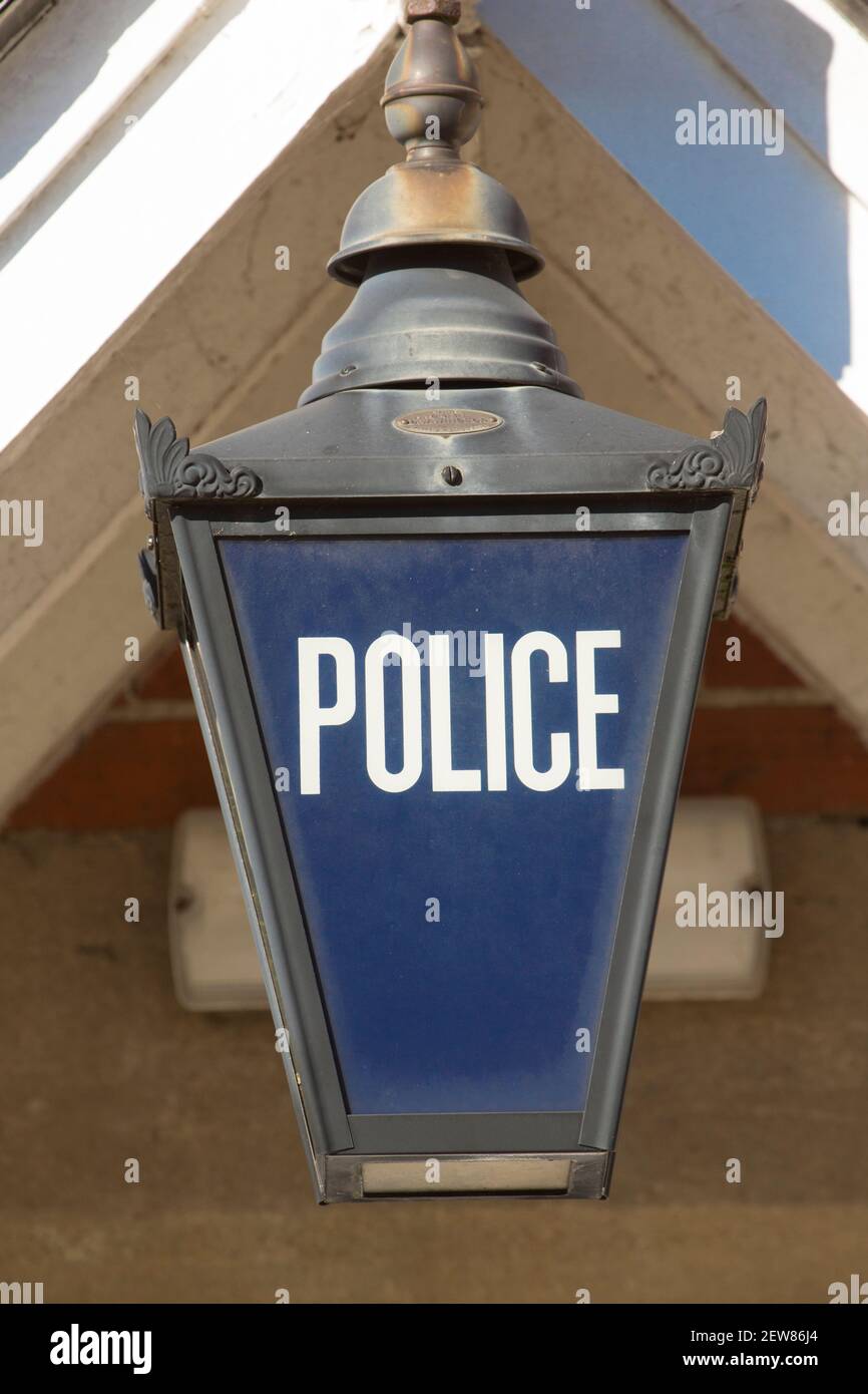 A traditional British Police blue lamp outside Gillingham Police ...