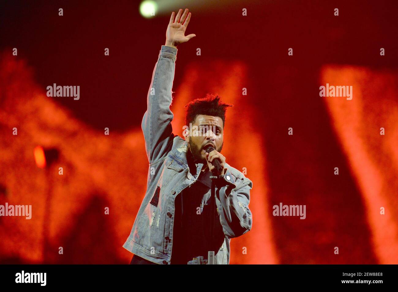 The Weeknd performs on stage during "The Weeknd - Starboy: Legend of the Fall 2017 World Tour ...