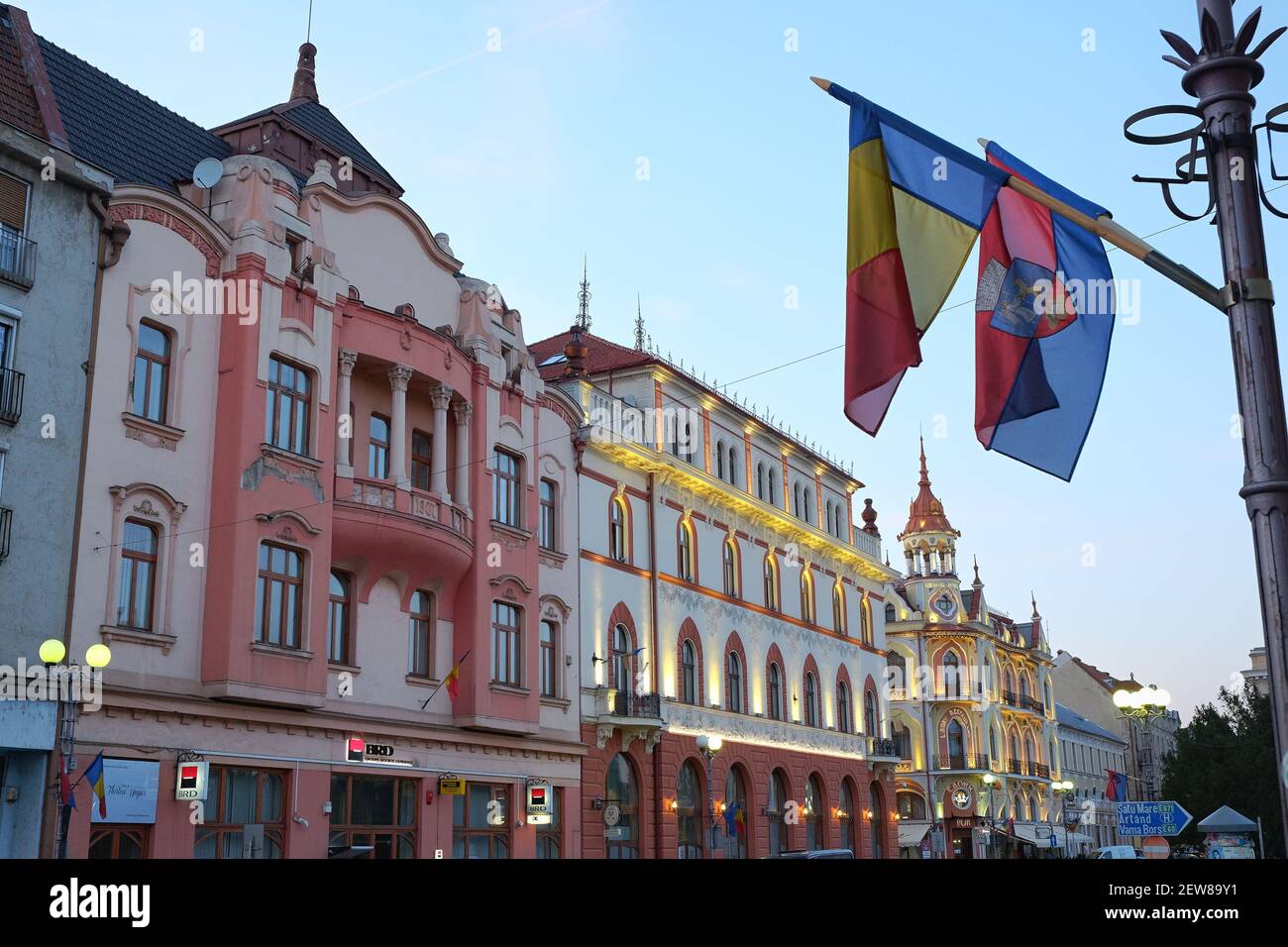 ORADEA, ROMANIA - AUGUST 01, 2015: elegant buildings and Grand Hotel ...