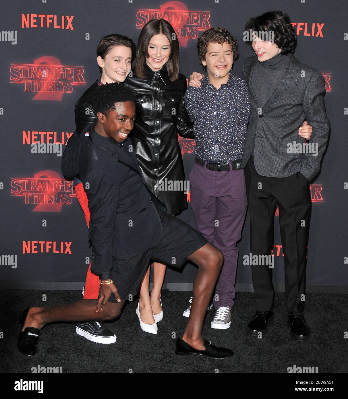 (L-R) "Stranger Things 2" Cast - Caleb McLaughlin, Noah Schnapp, Millie Bobby Brown, Gaten ...