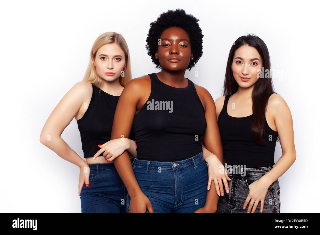 diverse multi nation girls group, teenage friends company cheerful ...