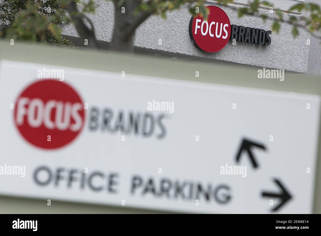 A logo sign outside the headquarters of Focus Brands in Atlanta ...