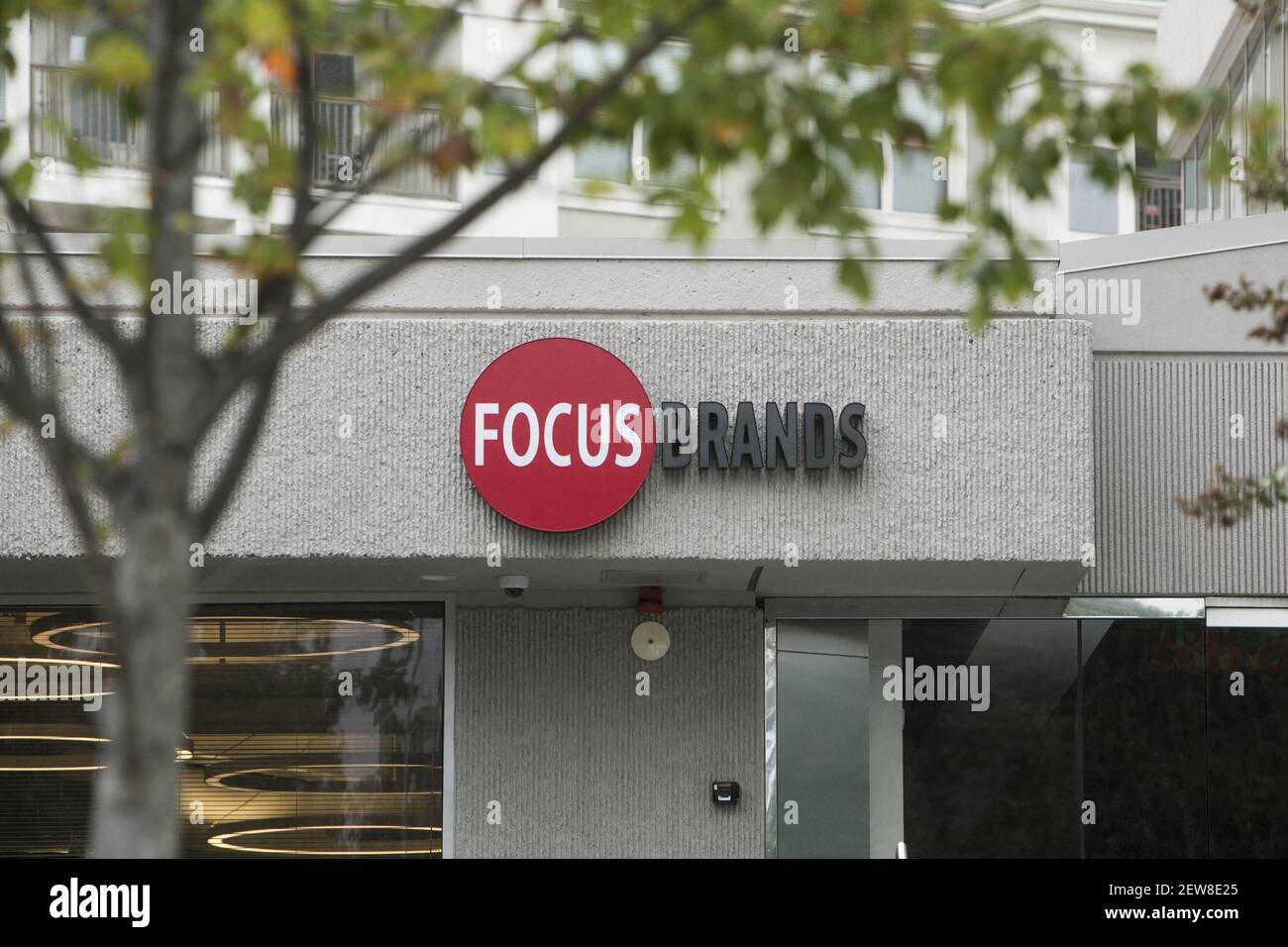 A logo sign outside the headquarters of Focus Brands in Atlanta ...