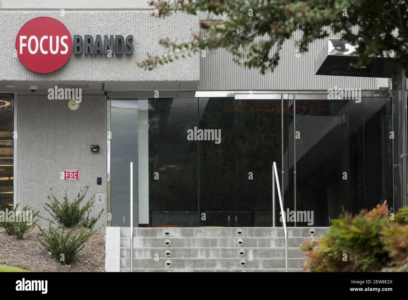 A logo sign outside the headquarters of Focus Brands in Atlanta ...
