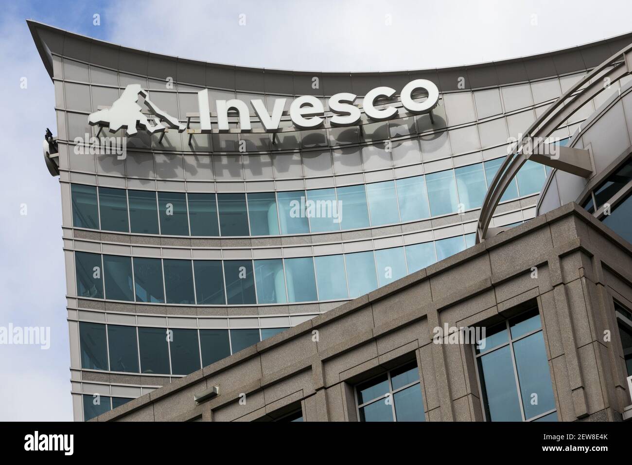 A logo sign outside of the headquarters of Invesco Ltd., in Atlanta ...
