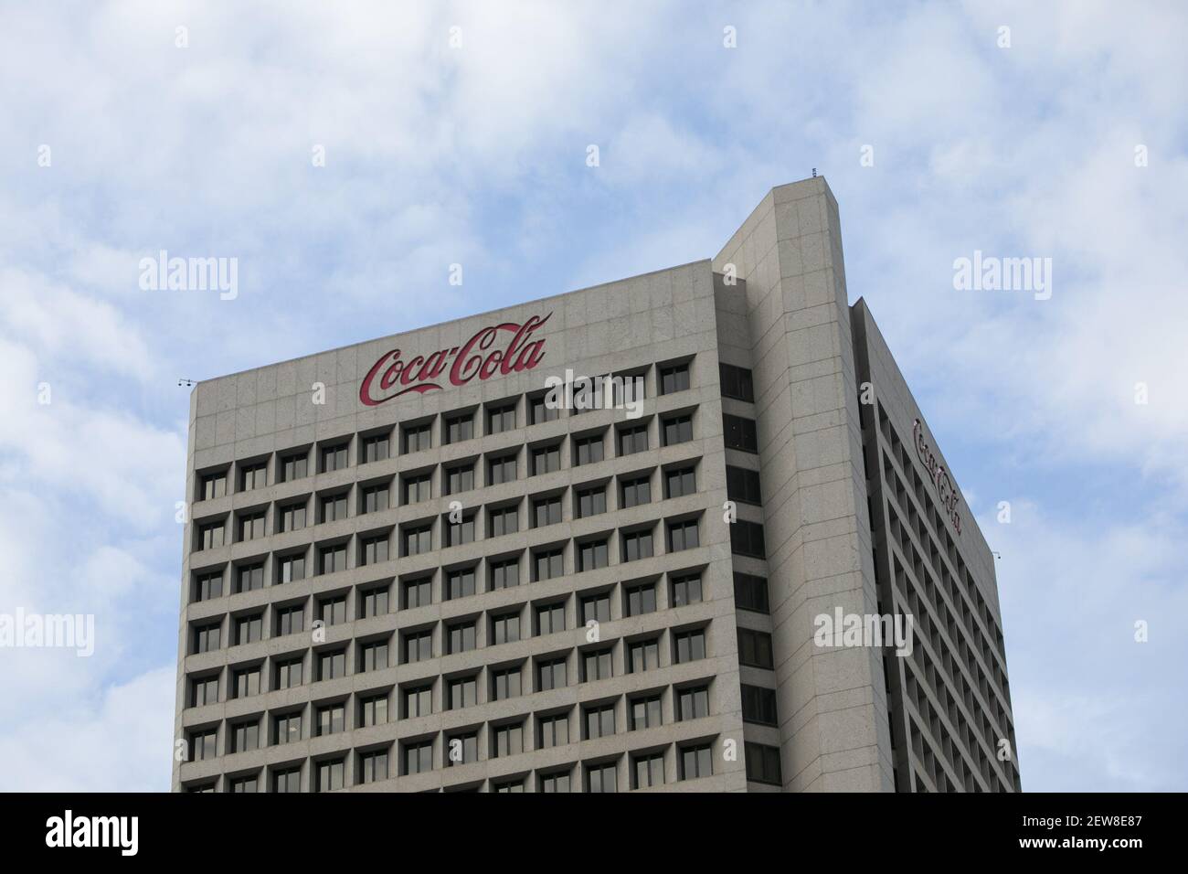 A logo sign outside of the headquarters of The Coca-Cola Company in ...