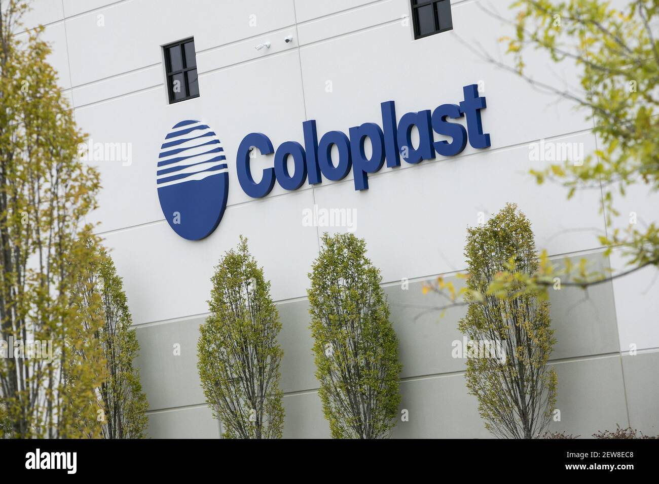 A logo sign outside of a facility occupied by Coloplast in Lithia ...